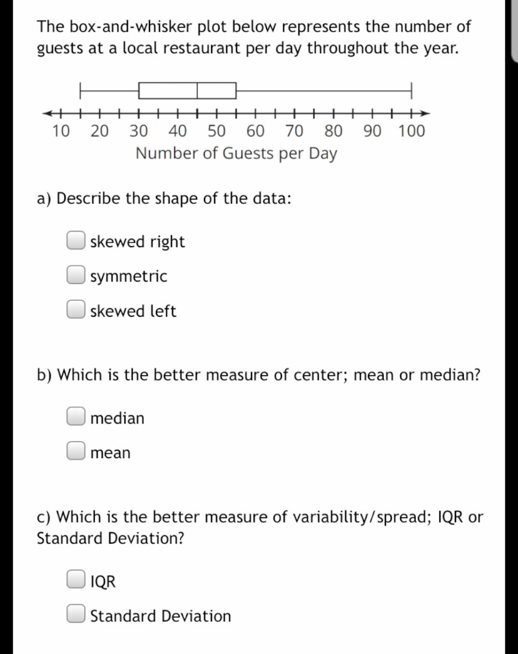 Solved The box-and-whisker plot below represents the number | Chegg.com