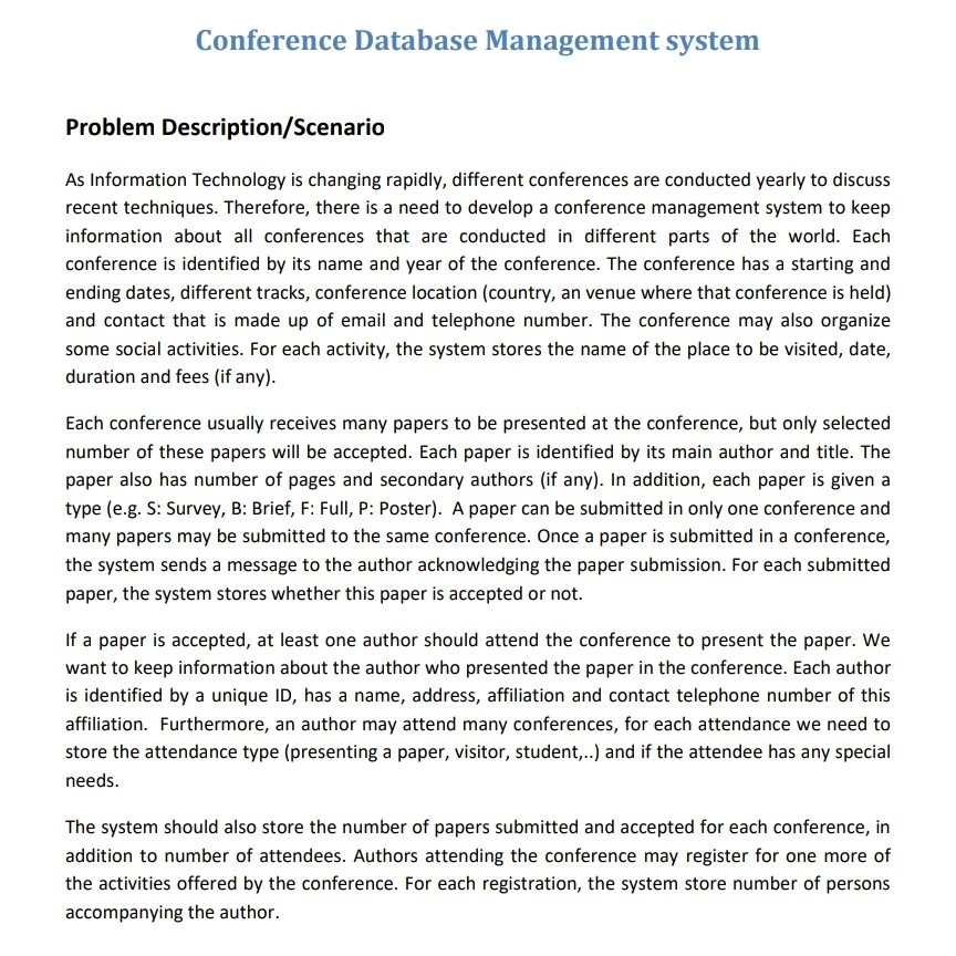 Solved Conference Database Management system Problem | Chegg.com