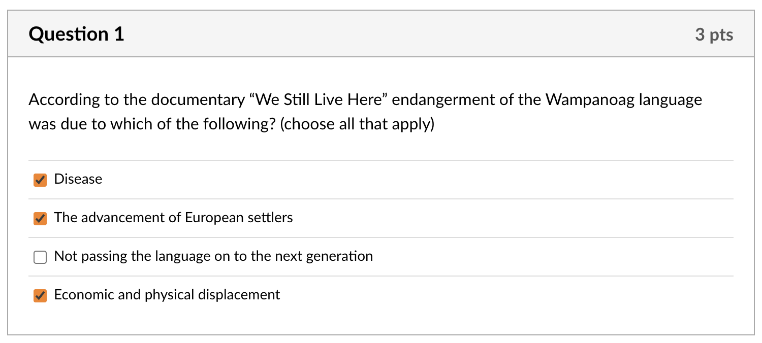 According to the documentary "We Still Live Here" | Chegg.com
