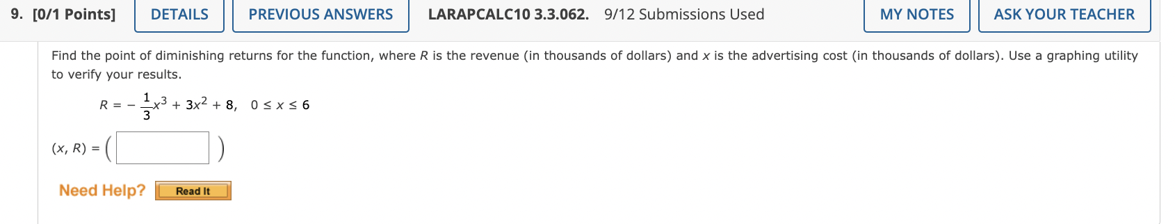 Solved Find the point of diminishing returns for the | Chegg.com