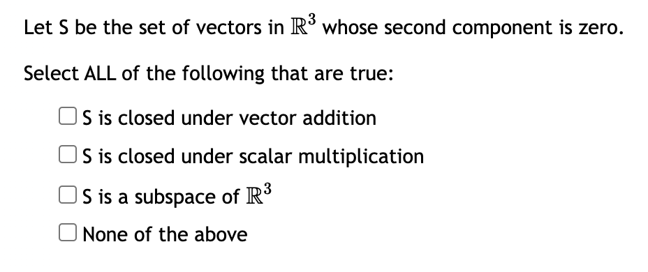 Solved Let S be the set of vectors in R3 whose second | Chegg.com