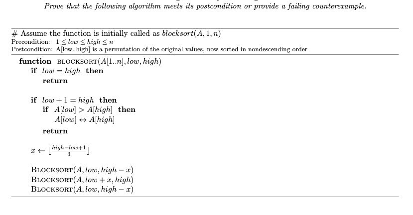 Solved Prove that the following algorithm meets its | Chegg.com