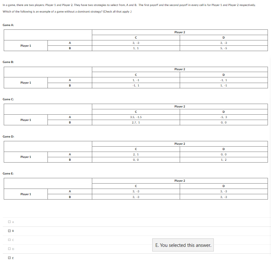 In a game, there are two players: Player 1 and Player | Chegg.com