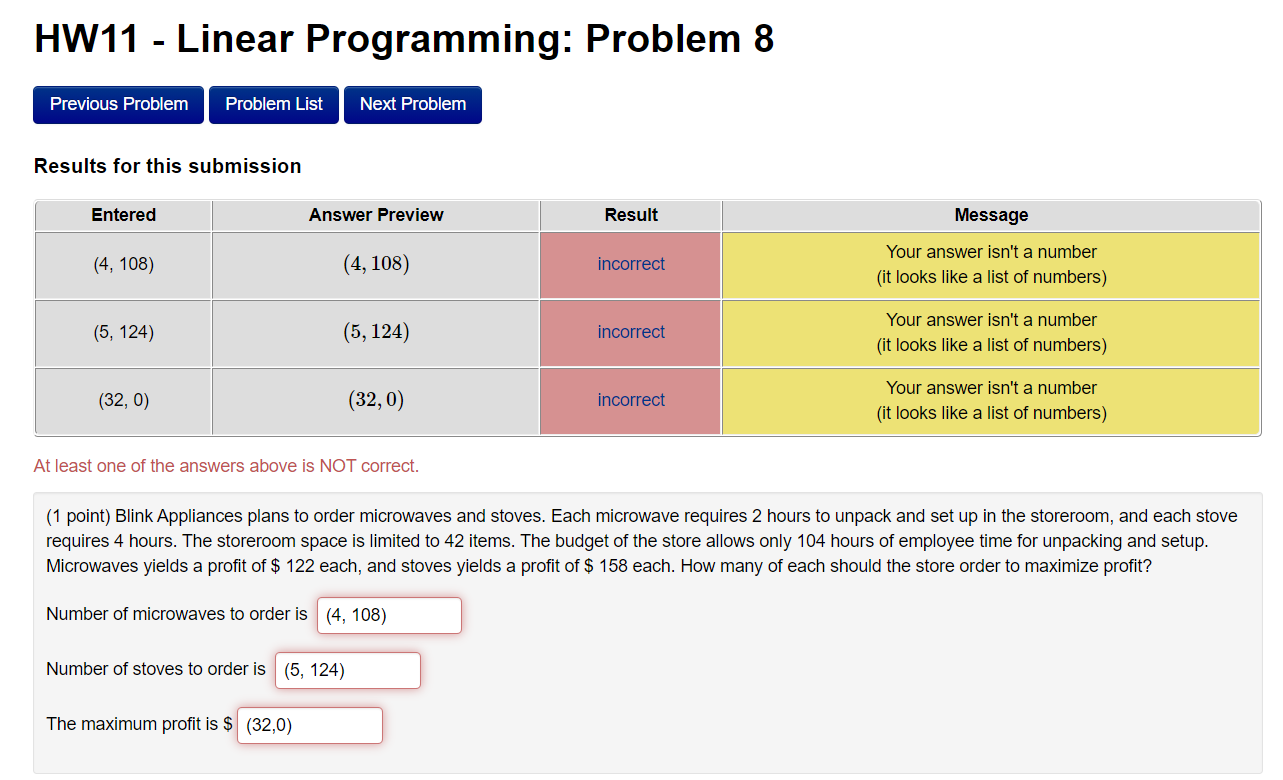 Solved HW11 - Linear Programming: Problem 8 Previous Problem | Chegg.com
