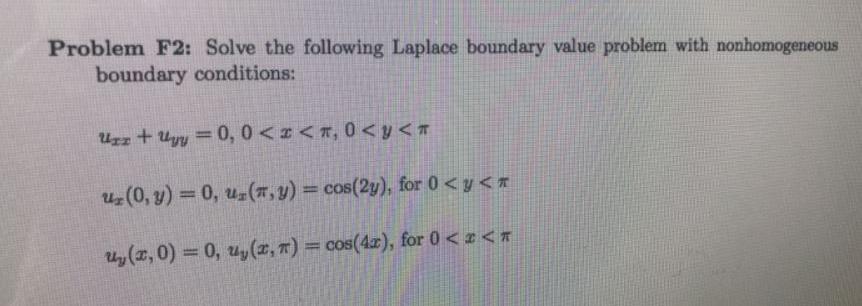 Solved Problem F2: Solve the following Laplace boundary | Chegg.com