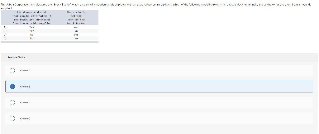 Solved The Jabba Corporation marufactures the 'Snack Buster' | Chegg.com