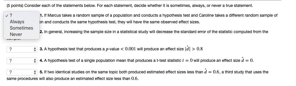 Solved (5 points) Consider each of the statements below. For | Chegg.com