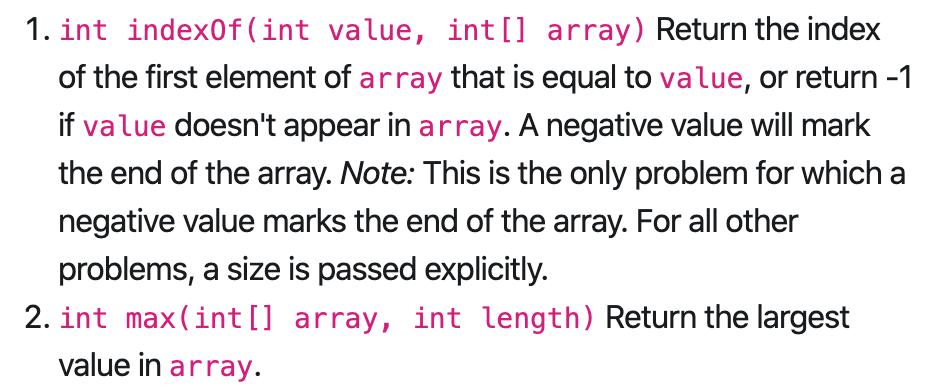 Solved 1. int indexOf(int value, int[] array) Return the | Chegg.com