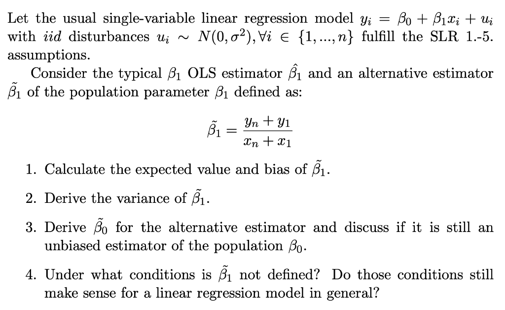 Solved Let the usual single-variable linear regression model | Chegg.com