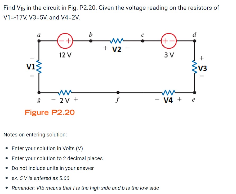 Solved Find Vfb in the circuit in Fig. P2.20. Given the | Chegg.com