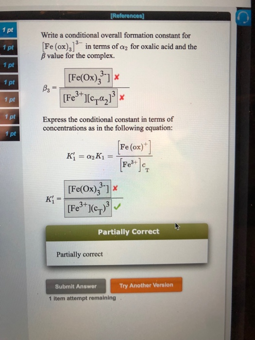1 pt Write a conditional overall formation constant | Chegg.com