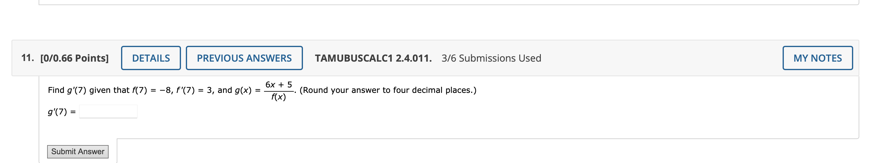 Solved Find g′(7) given that f(7)=−8,f′(7)=3, and | Chegg.com