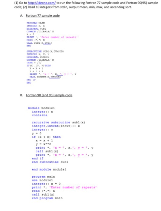 (1) Go to http://ideone.com/ to run the following | Chegg.com