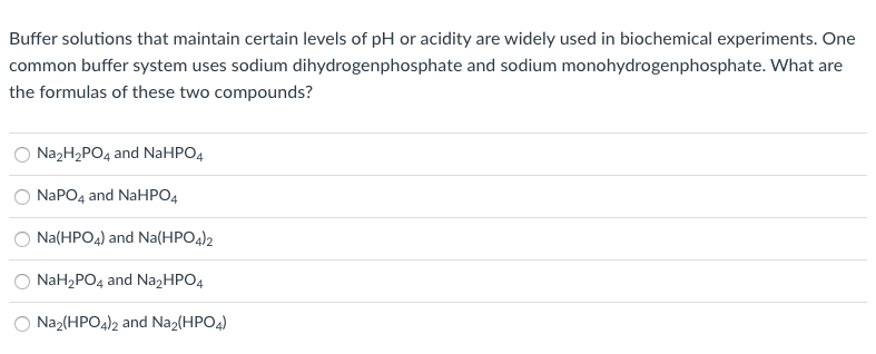 Solved Buffer solutions that maintain certain levels of pH | Chegg.com