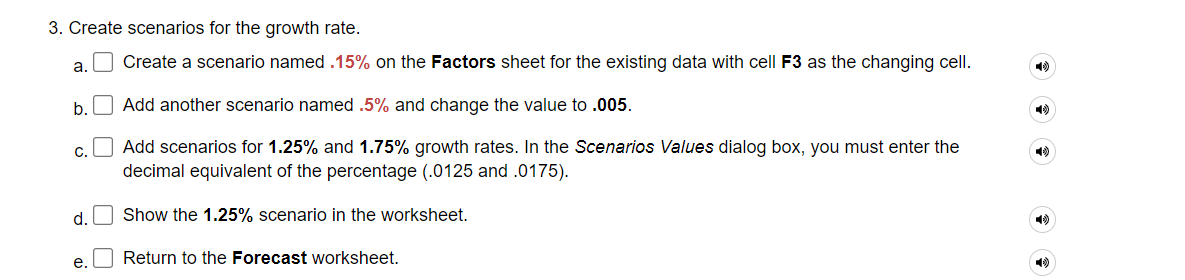 Solved 3. Create scenarios for the growth rate. a. Create a | Chegg.com