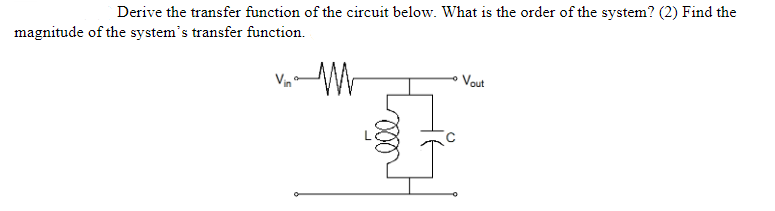 Solved Derive the transfer function of the circuit below. | Chegg.com