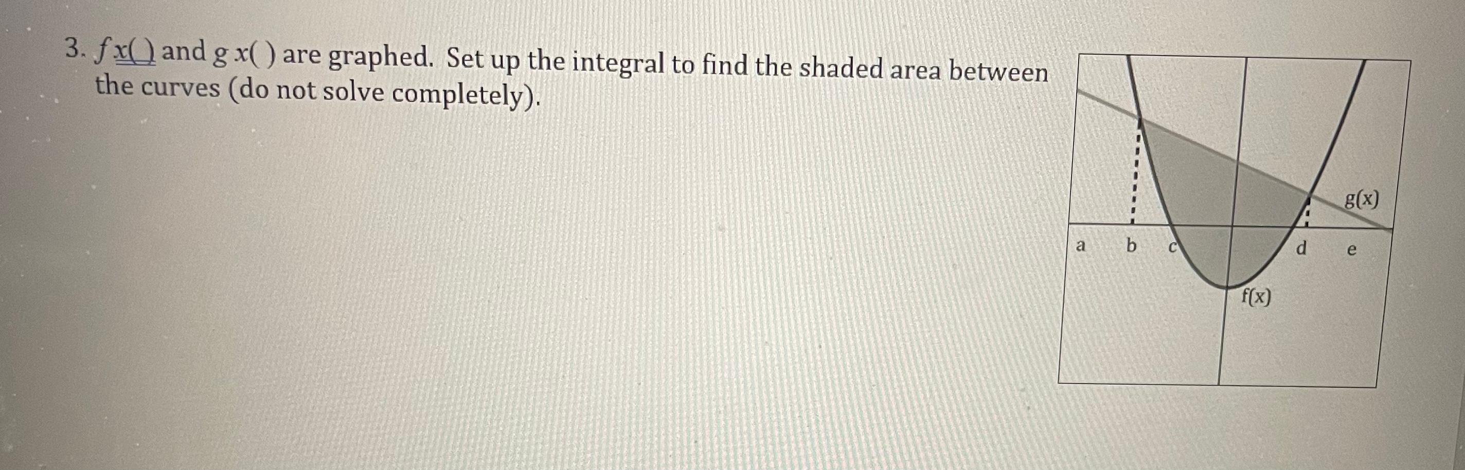 Solved 3. fx() and gx() are graphed. Set up the integral to | Chegg.com