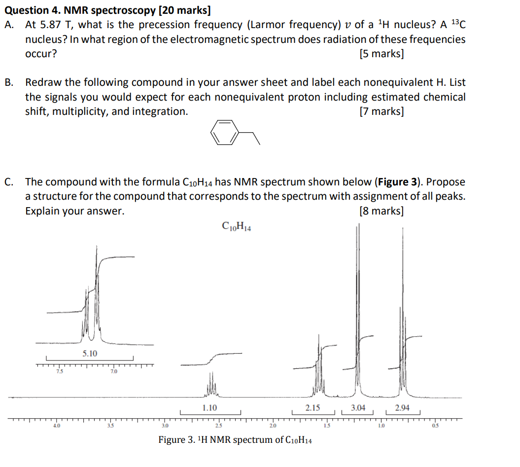 Solved Question 4. NMR spectroscopy [20 marks] A. At 5.87 T, | Chegg.com