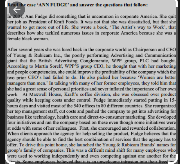 Solved Read the mini-case, Lessons in Leadership from Ann | Chegg.com