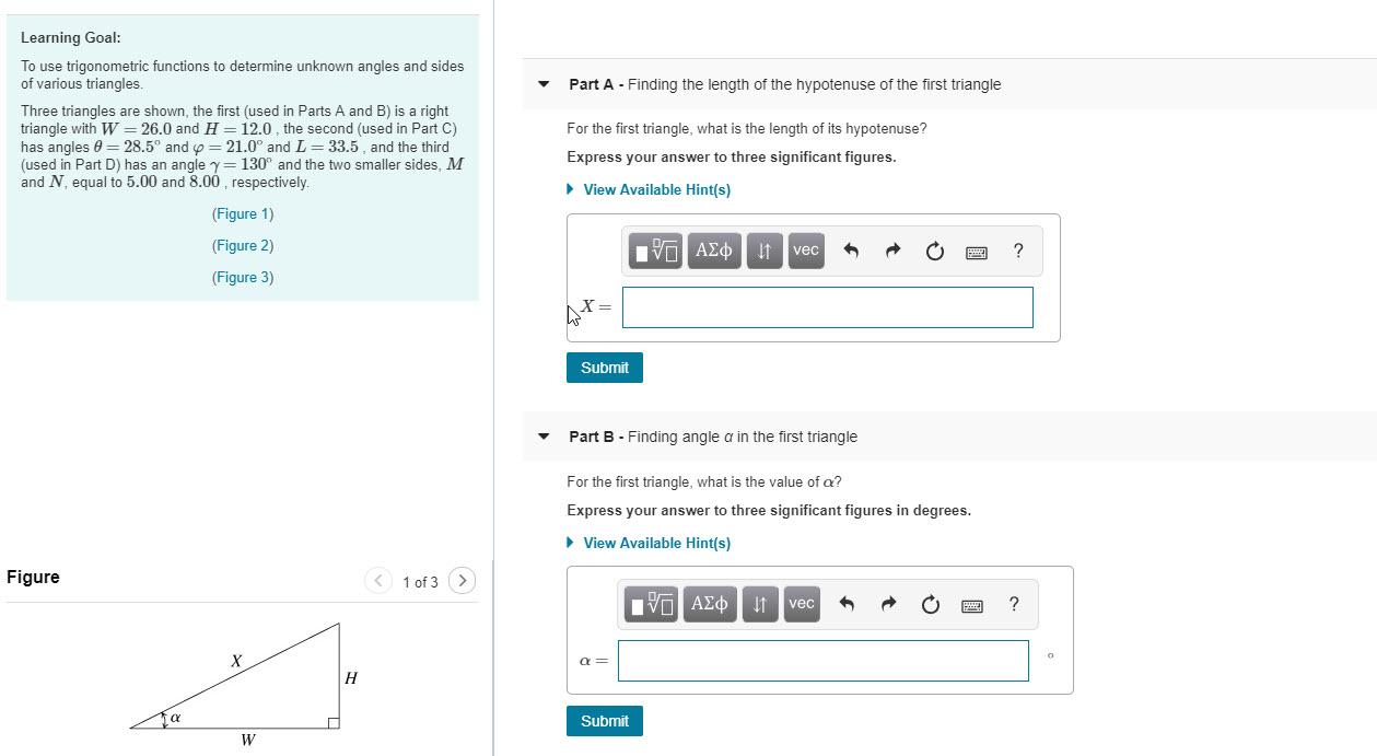 Solved Part A - Finding the length of the hypotenuse of the | Chegg.com