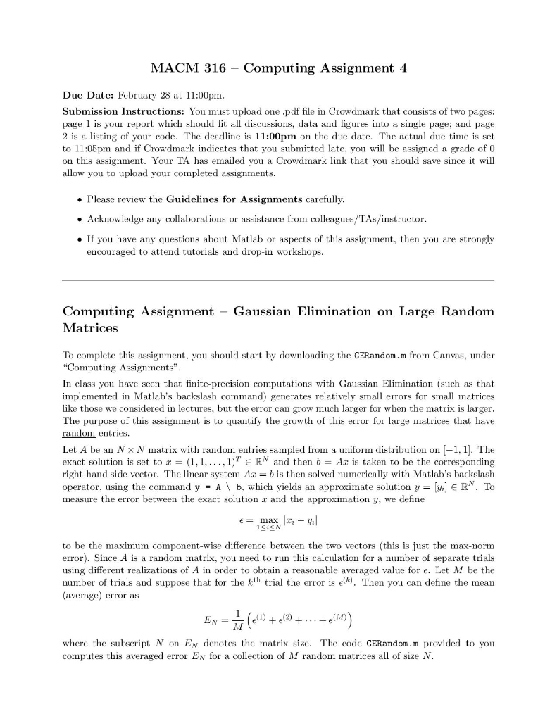Solved MACM 316 - Computing Assignment 4 Due Date: February | Chegg.com