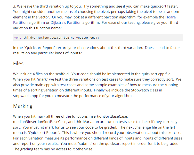 Solved This exercise an exploration of quicksort: you will | Chegg.com
