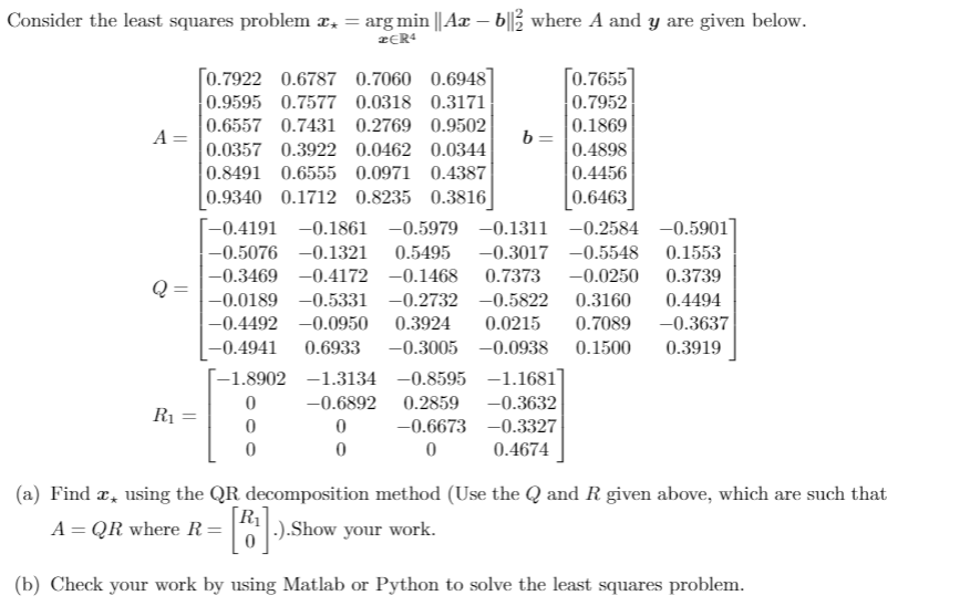Solved Consider the least squares problem 8+ = arg min || Ax | Chegg.com