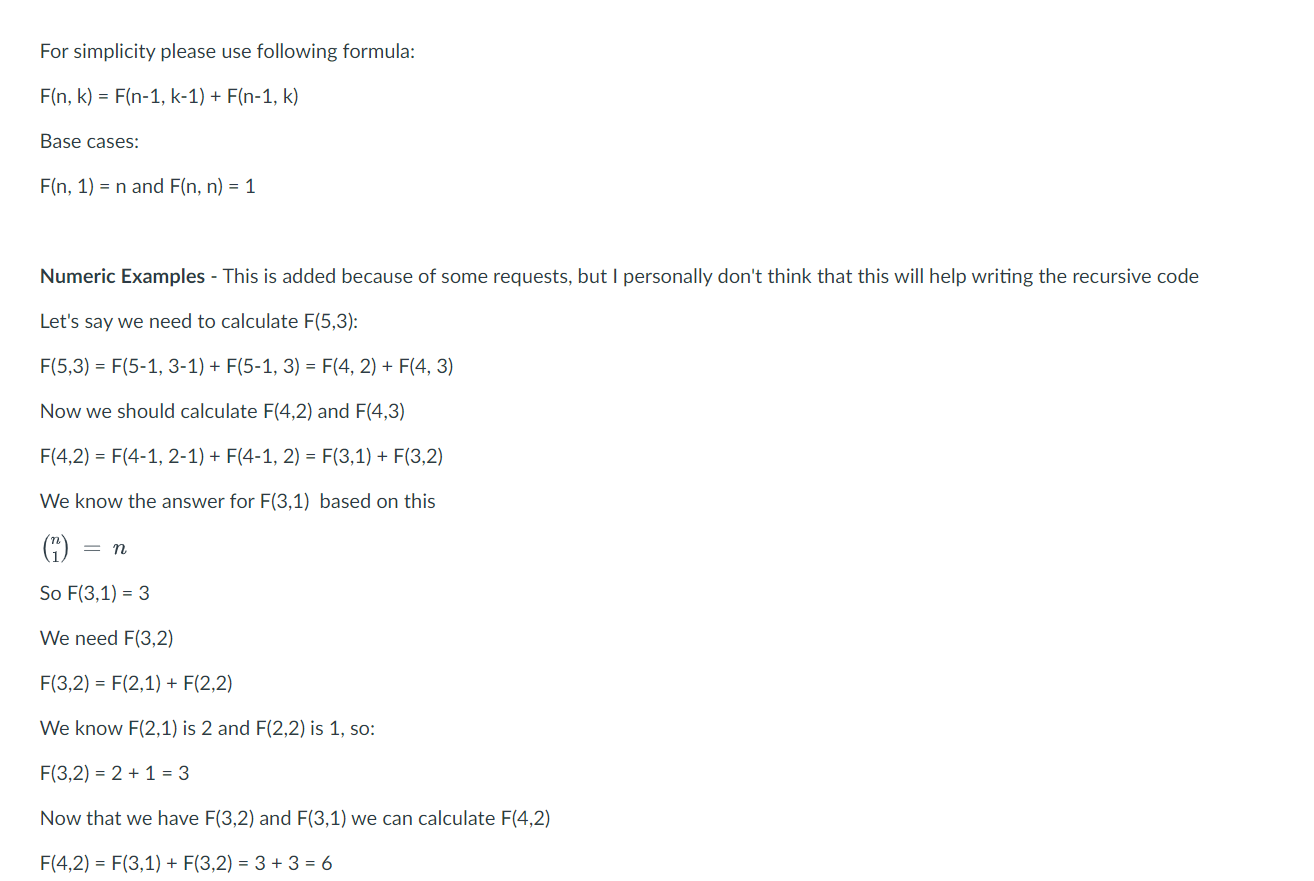 Solved Write a code to calculate combination recursively. | Chegg.com