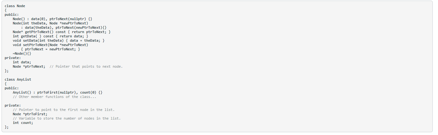 Solved class Node public: Node() : data(6), ptr | Chegg.com