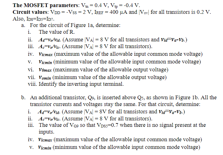 The MOSFET parameters: Vtn = 0.4 V, Vtp = -0.4 V. | Chegg.com