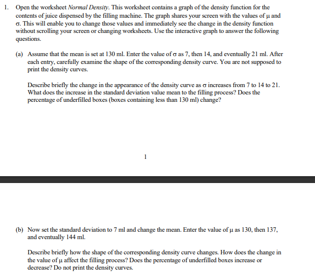 Solved 1. Open the worksheet Normal Density. This worksheet | Chegg.com