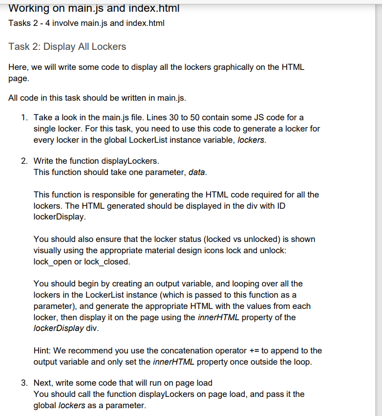 Solved Working on main.js and index.html Tasks 2 - 4 involve | Chegg.com