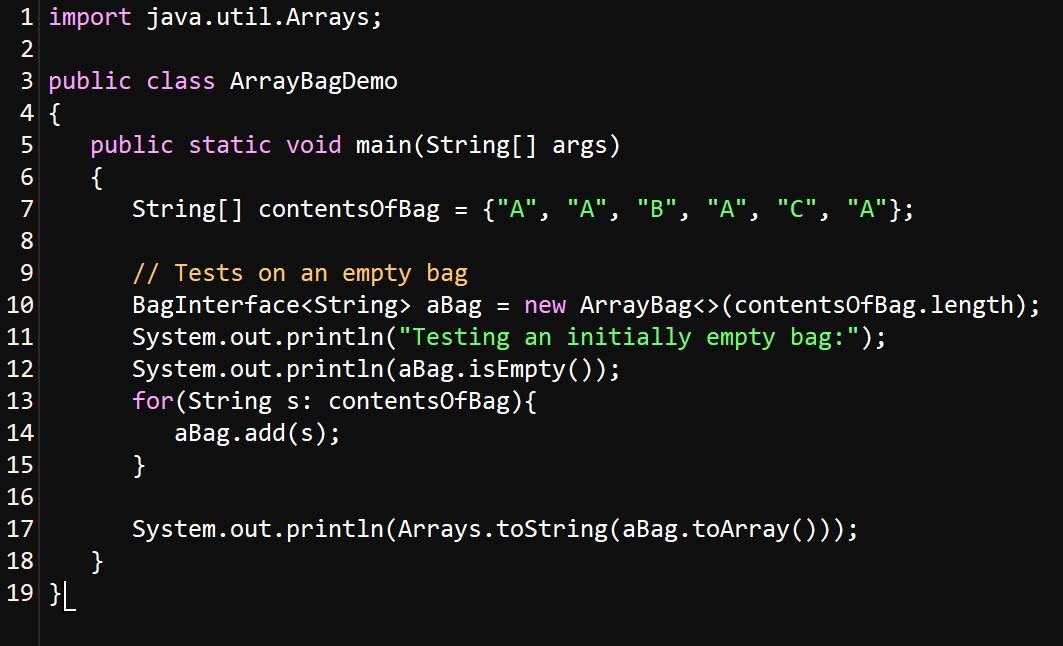 Solved Can you edit the ArrayBagDemo so the output can be | Chegg.com