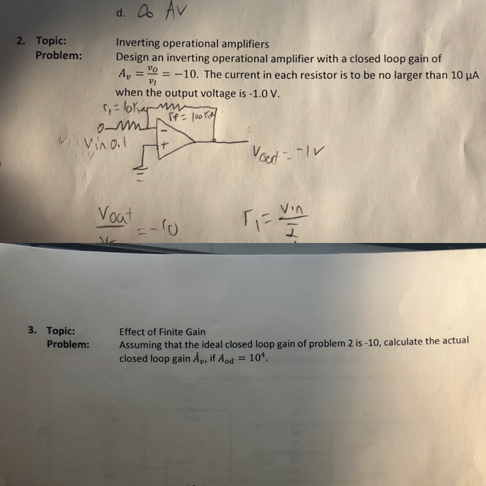 Solved d. Co Av 2. Topic: Problem: Inverting operational | Chegg.com