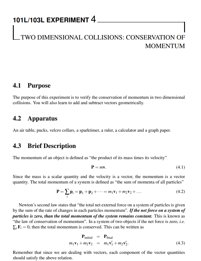 Solved 101L - Exp4 Sheet1 TWO DIMENSIONAL COLLISIONS : | Chegg.com