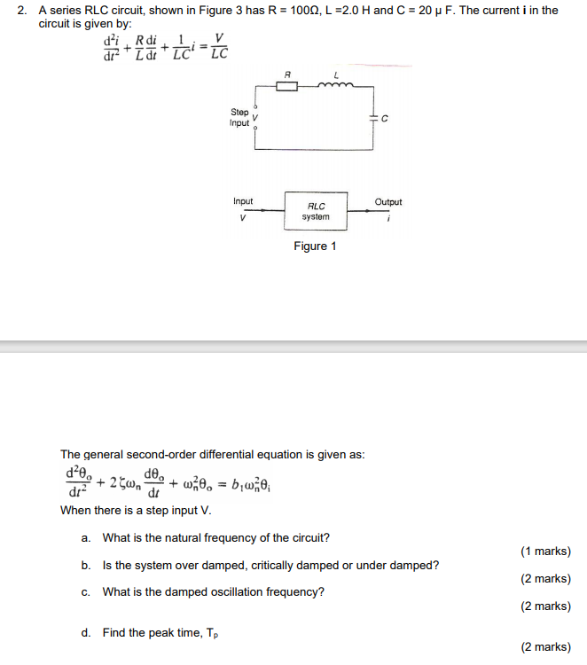 Solved 2. A series RLC circuit, shown in Figure 3 has R = | Chegg.com