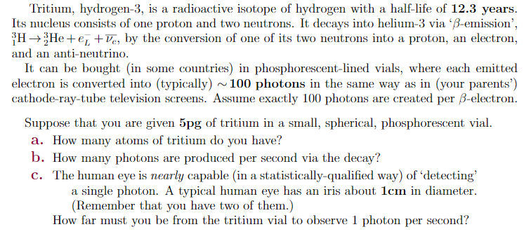 Tritium, hydrogen-3, is a radioactive isotope of | Chegg.com