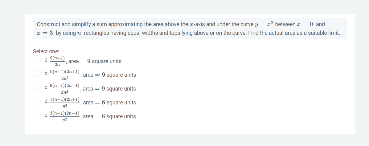 Solved Construct and simplify a sum approximating the area | Chegg.com