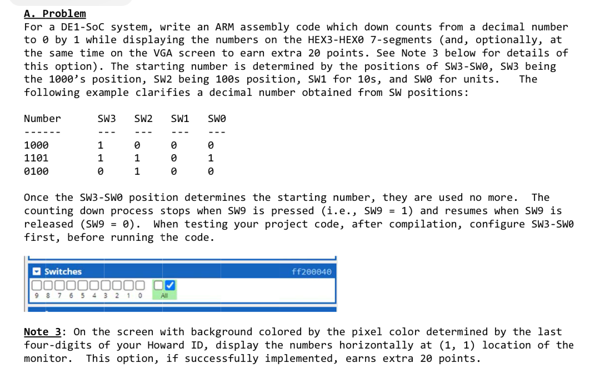 Solved A. ﻿ProblemFor a DE1-SoC system, write an ARM v7 | Chegg.com