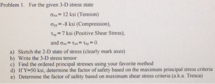 Solved For the given 3-D stress state sigma_xx = 12 ksi | Chegg.com