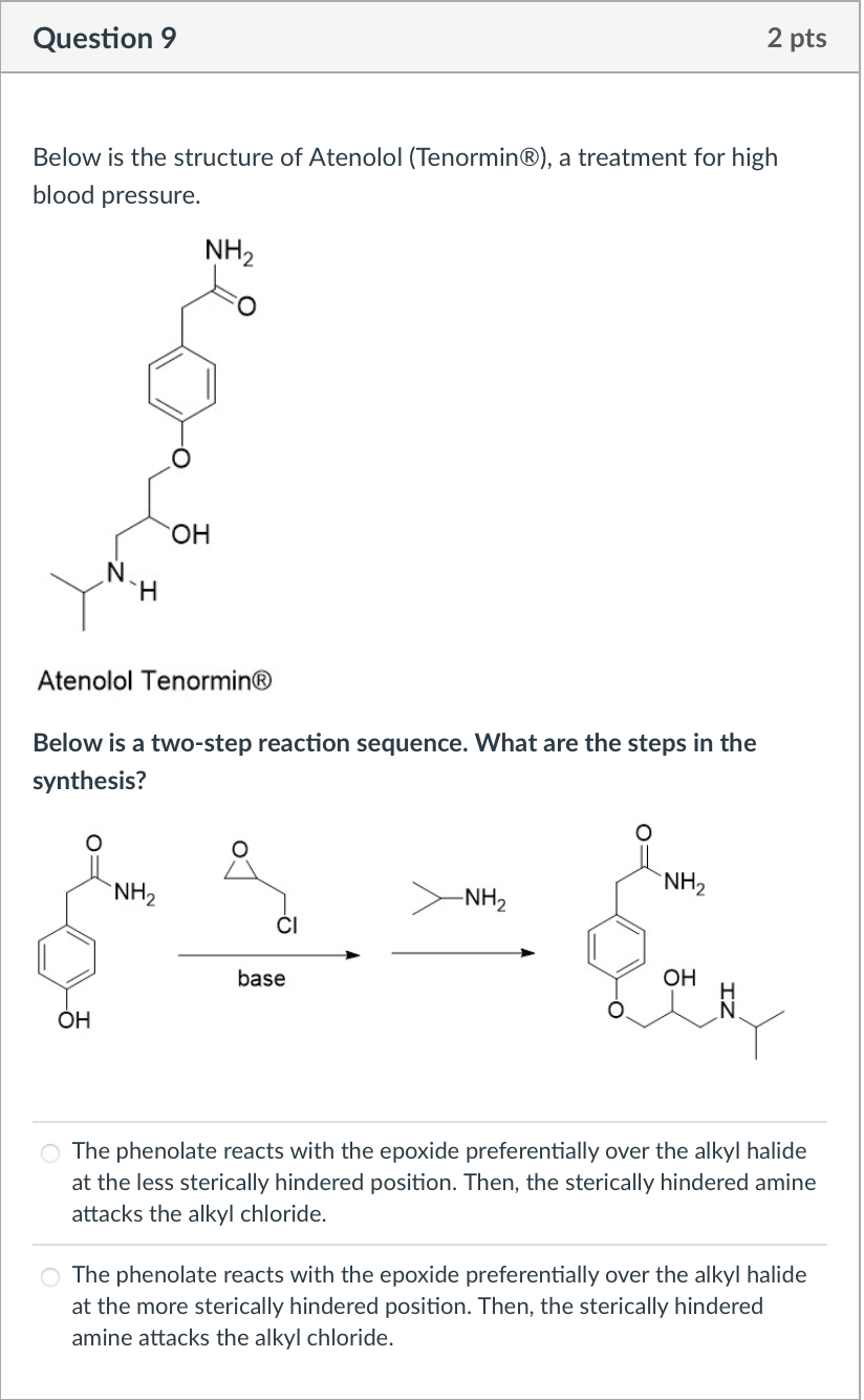 Solved Question 9 2 pts Below is the structure of Atenolol | Chegg.com