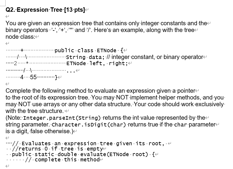 Solved Q2. Expression-Tree [13.pts] You are given an | Chegg.com
