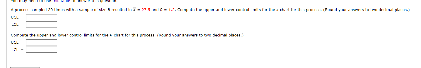 Solved UCL= LCL= Compute the upper and lower control limits | Chegg.com Solved UCL= LCL= Compute the upper and lower control limits | Chegg.com