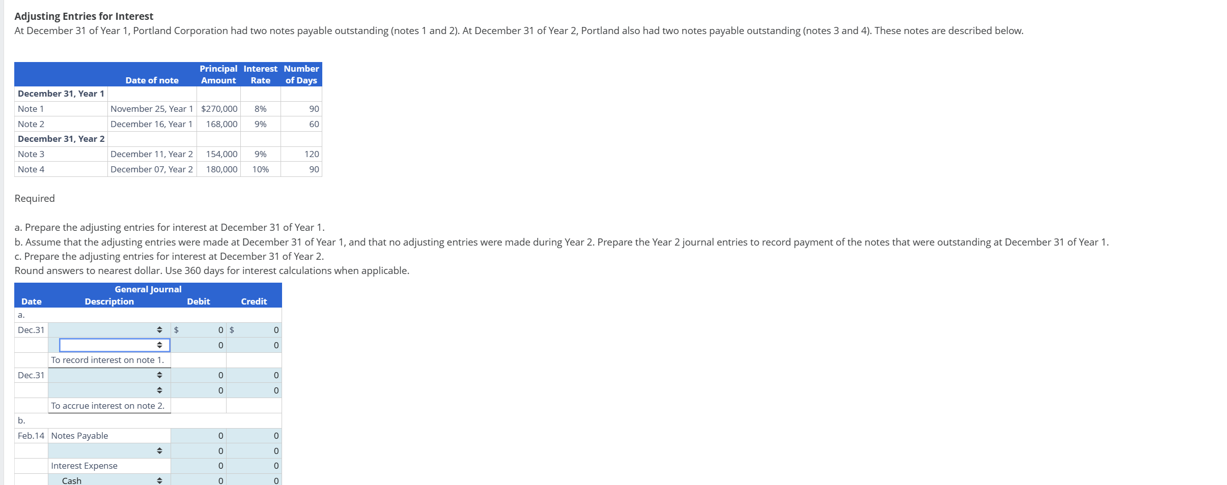 Solved Prepare the adjusting entries for interest at | Chegg.com