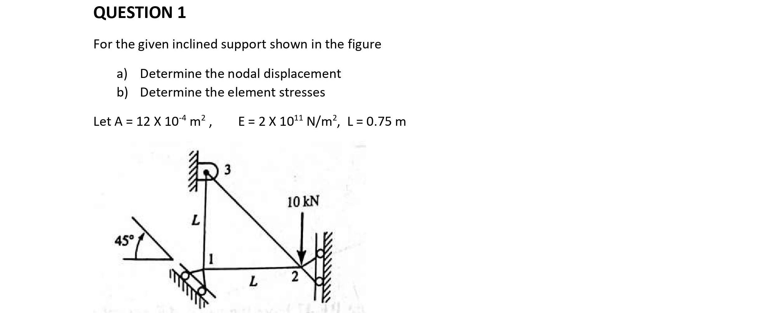 Solved For the given inclined support shown in the figure a) | Chegg.com