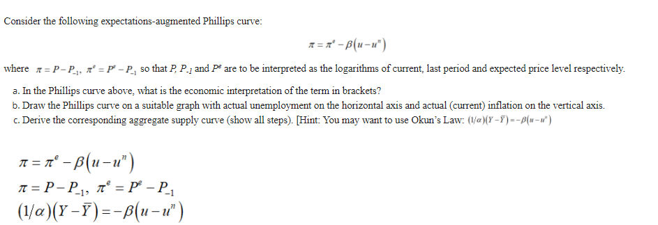 Solved Consider the following expectations-augmented | Chegg.com