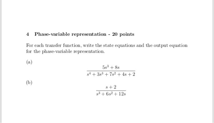 Solved 4 Phase-variable representation 20 points For each | Chegg.com