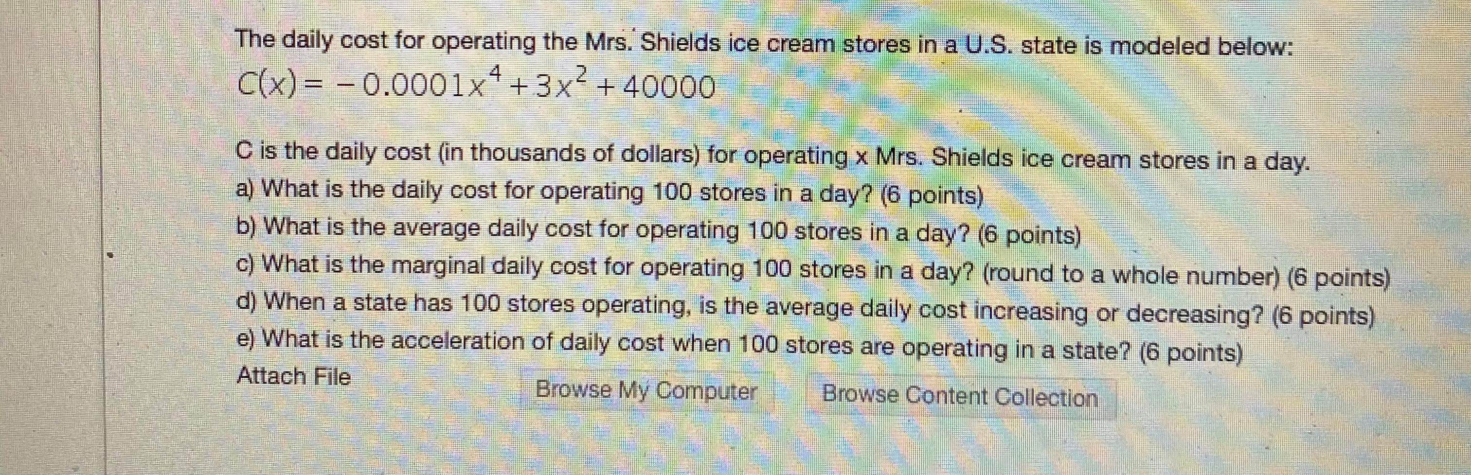 Solved The daily cost for operating the Mrs. Shields ice | Chegg.com