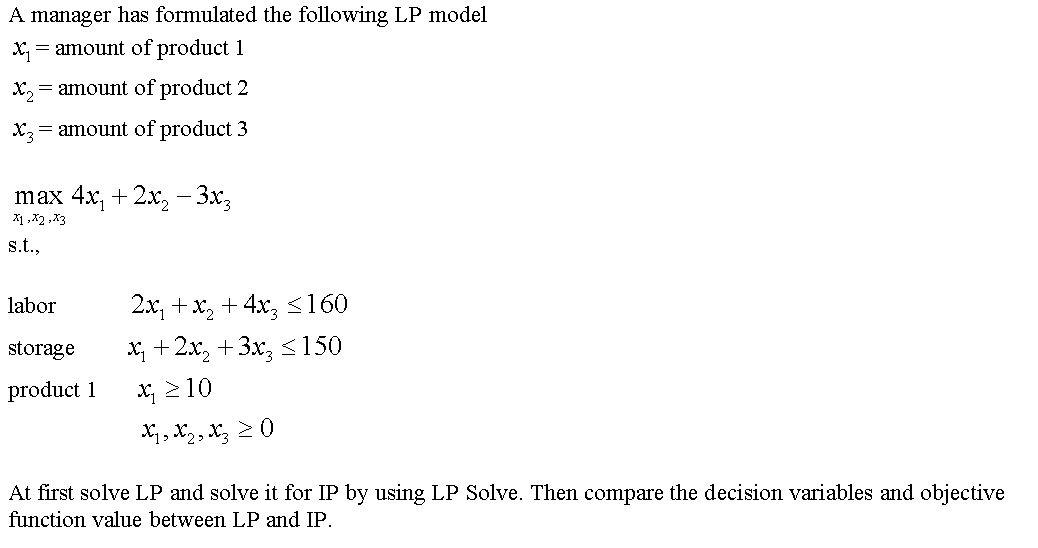Solved A Manager Has Formulated The Following Lp Model X