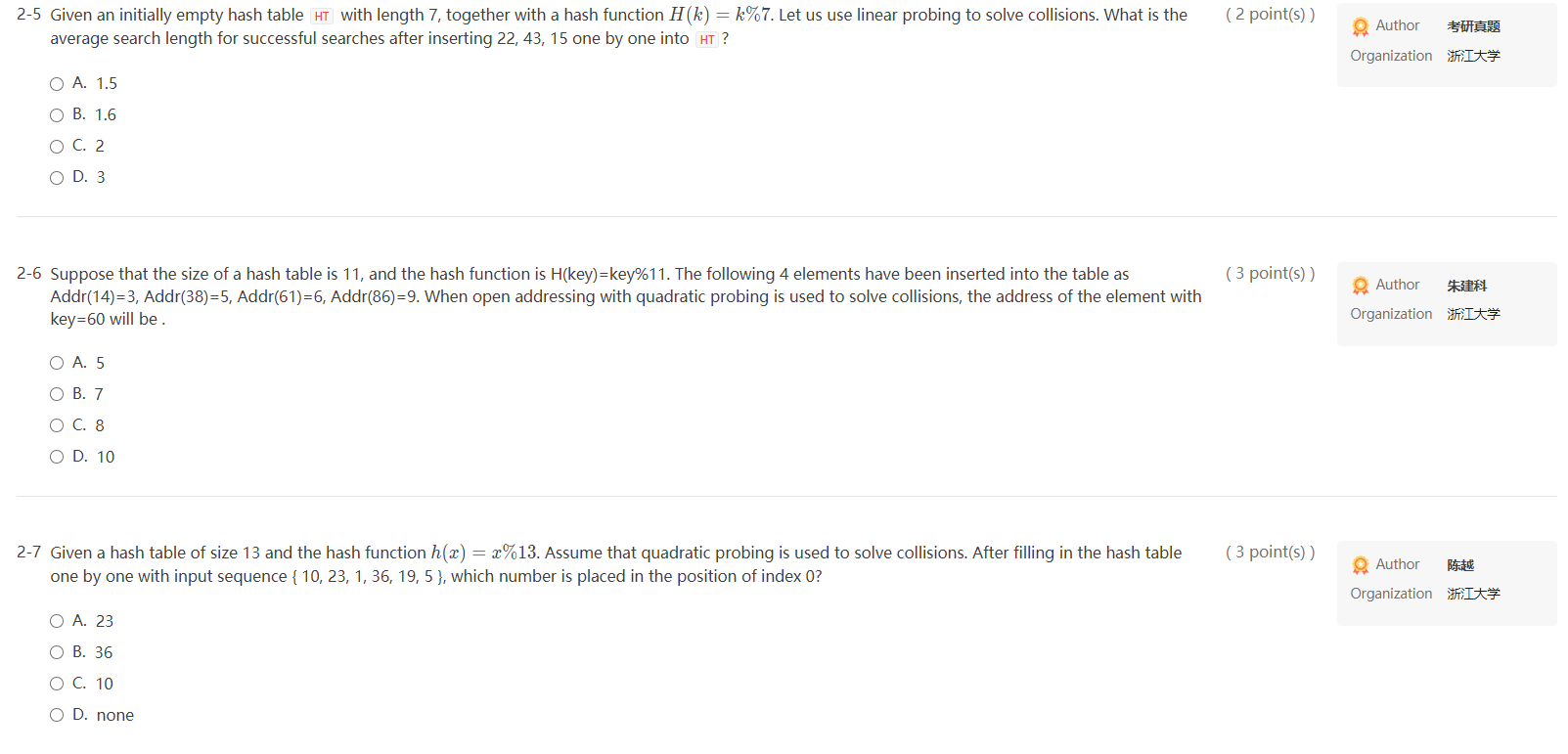 Solved 2 Points 2 5 Given An Initially Empty Hash Table 9115
